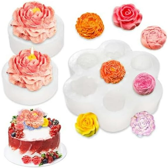 3 PCS Rose Flower Silicone Molds,Flower Candle Molds for Candle Making ...