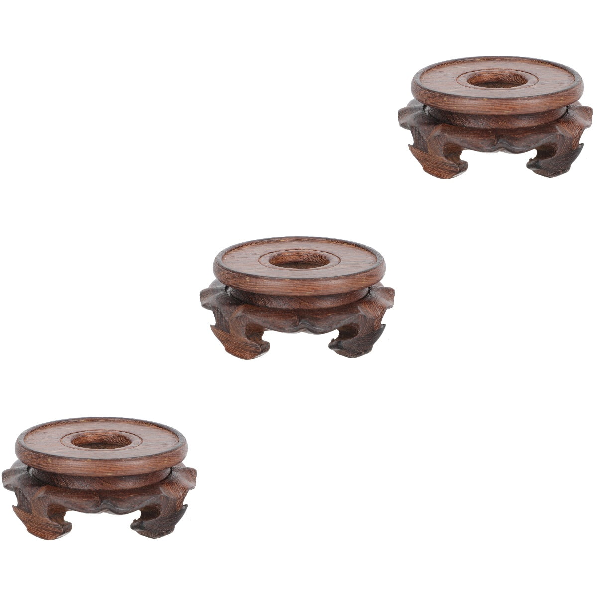 3 PCS Round Solid Wood Base Vase Sphere Studio Decor Office Woman 10x7 ...