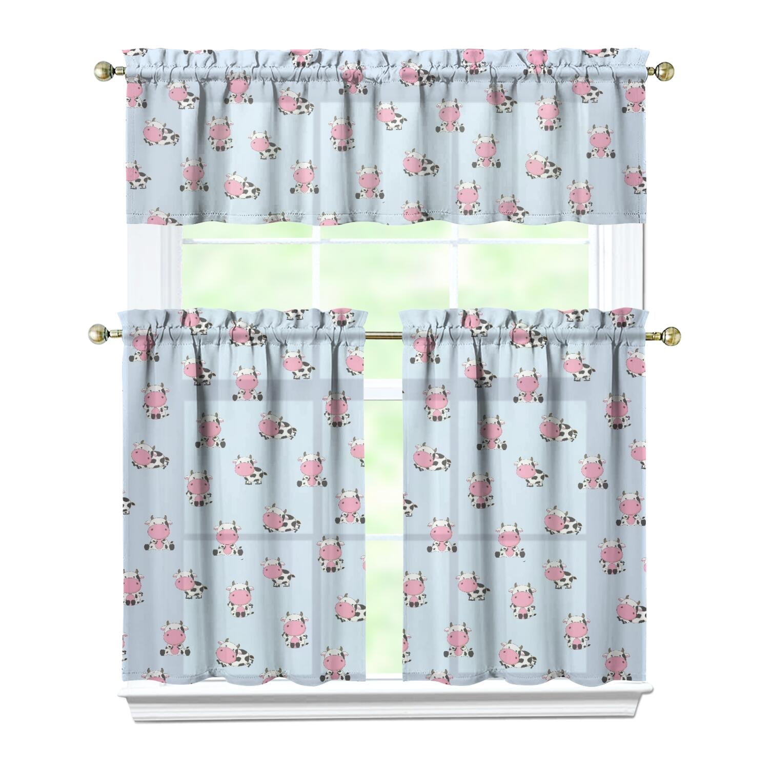 3 PCS Rustic Cow Print Curtains - Funny Highland Cow Design Kitchen ...