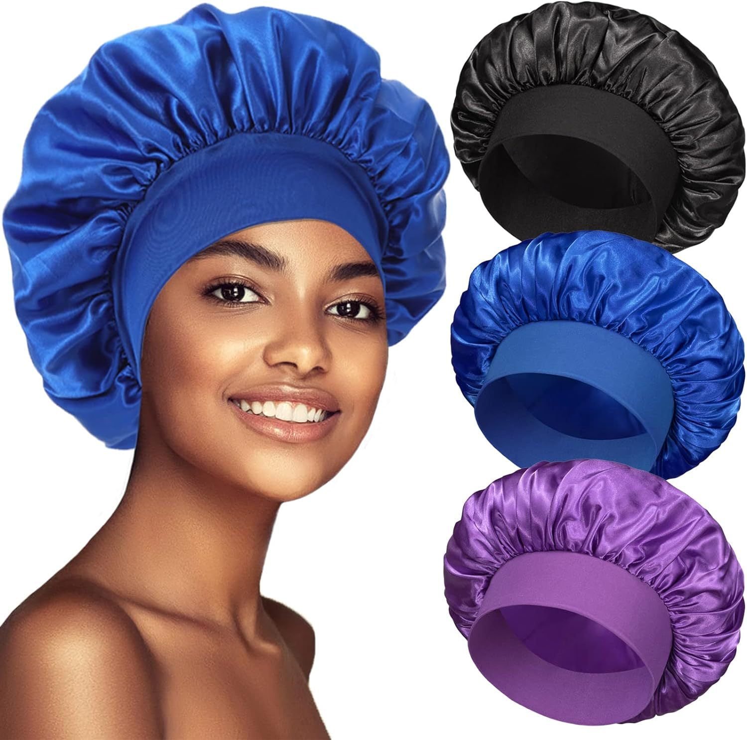 3 PCS Satin Bonnets for Black Women,Hair Bonnet for Sleeping, Satin ...