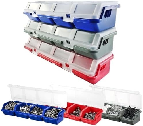 3 PCS Screw Organizer Boxs with Lids,4 Compartments Tools Organizer ...