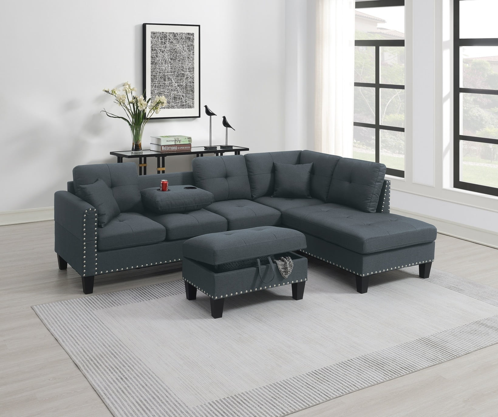 3-PCS Sectional Sofa Set LAF Sofa RAF Chaise And Storage Ottoman,5 ...