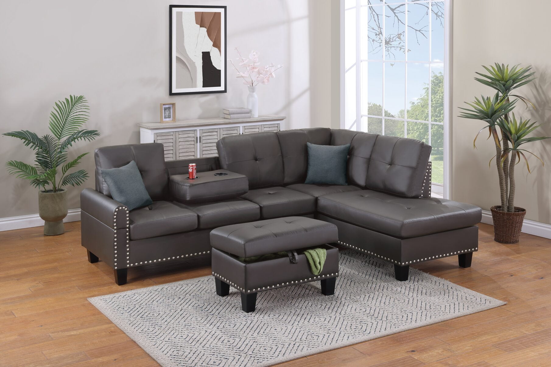 3-PCS Sectional Sofa Set LAF Sofa RAF Chaise And Storage Ottoman,5 ...