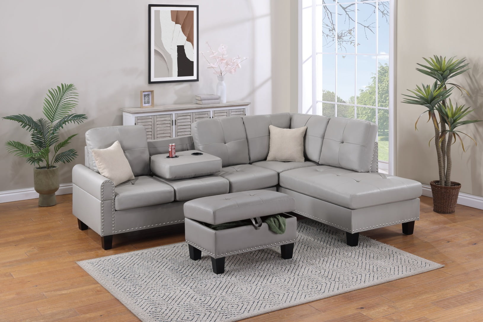 3-PCS Sectional Sofa Set LAF Sofa RAF Chaise And Storage Ottoman,5 ...
