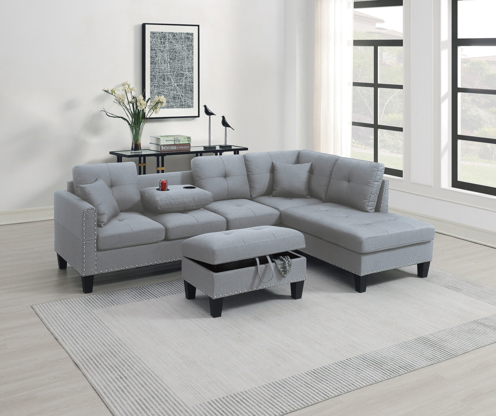 3-PCS Sectional Sofa Set LAF Sofa RAF Chaise And Storage Ottoman,5 ...