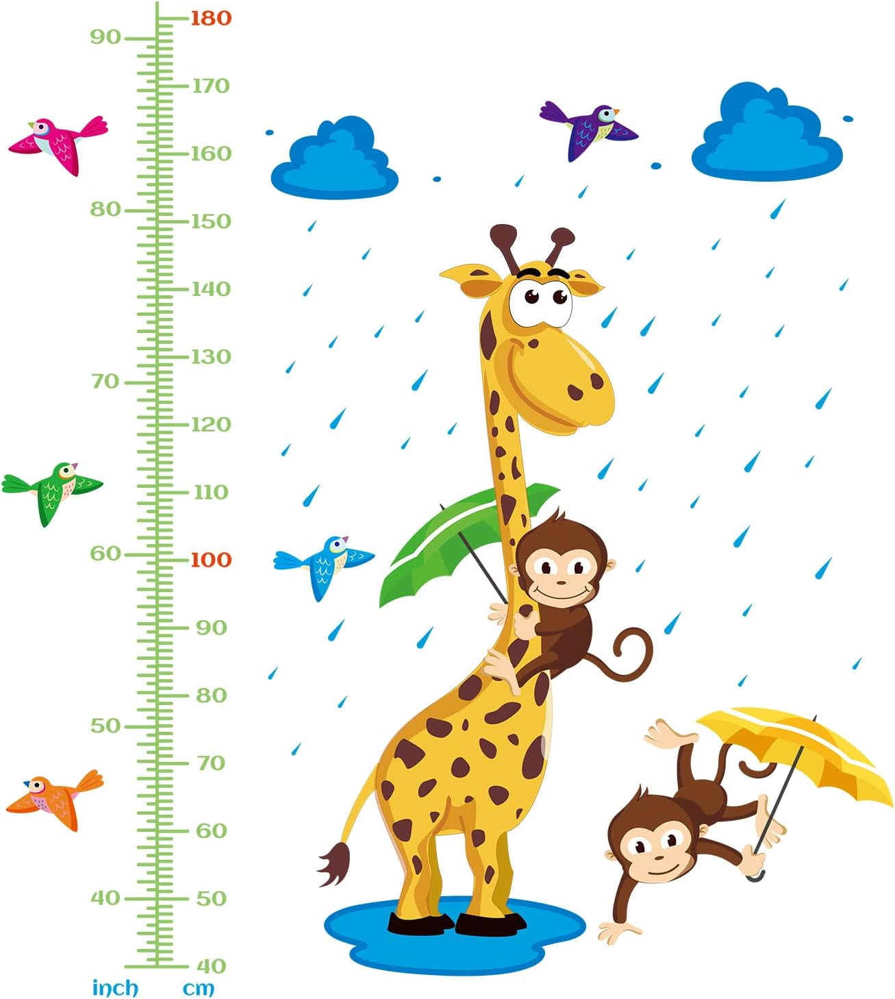 3 PCS/Set Height Chart Giraffe Monkey Height Chart Raindrop Bird Wall ...