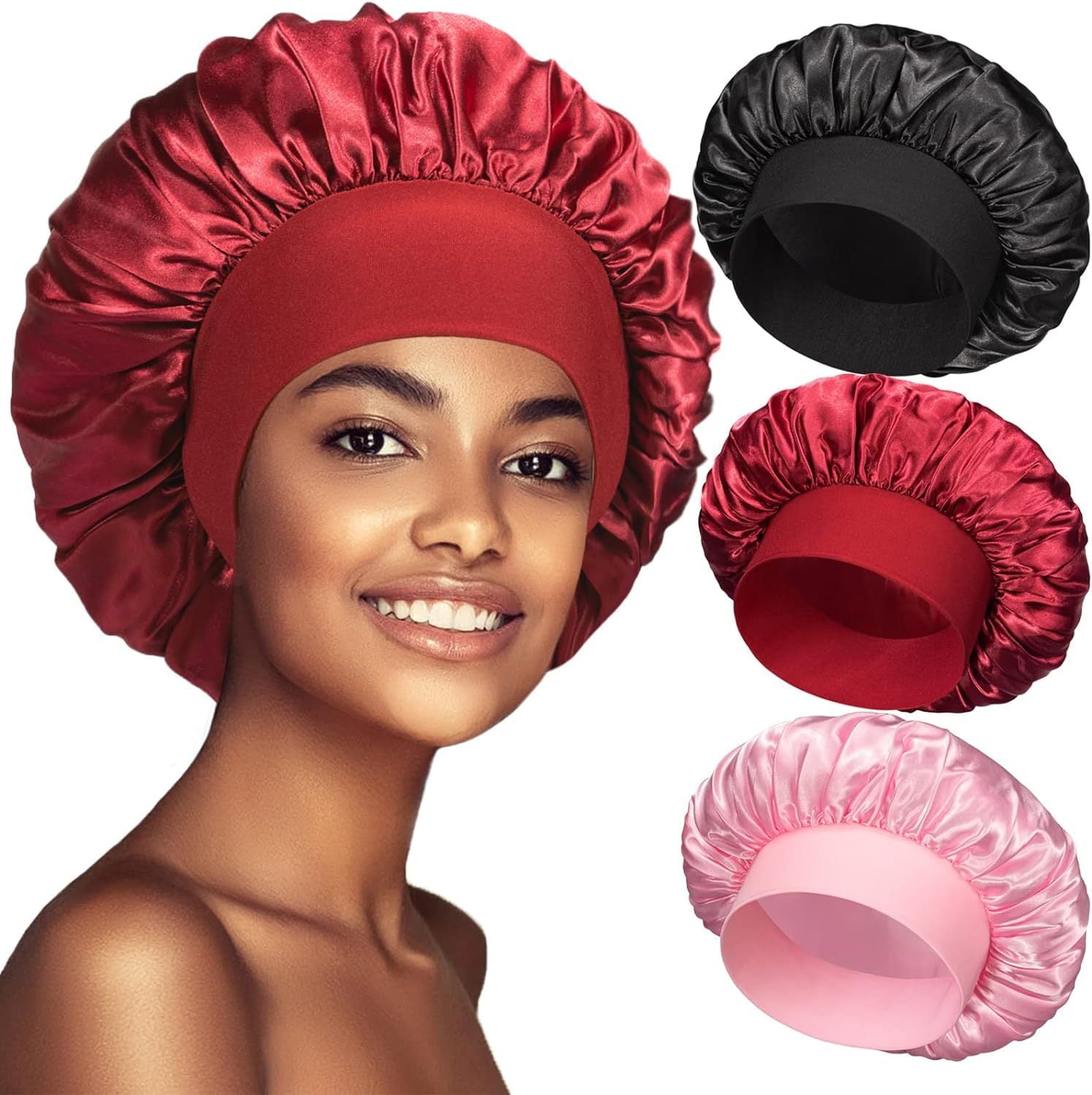 YXRIJDJ 3 PCS Satin Bonnet for Sleeping Hair Wrap Protect Curly Hair ...