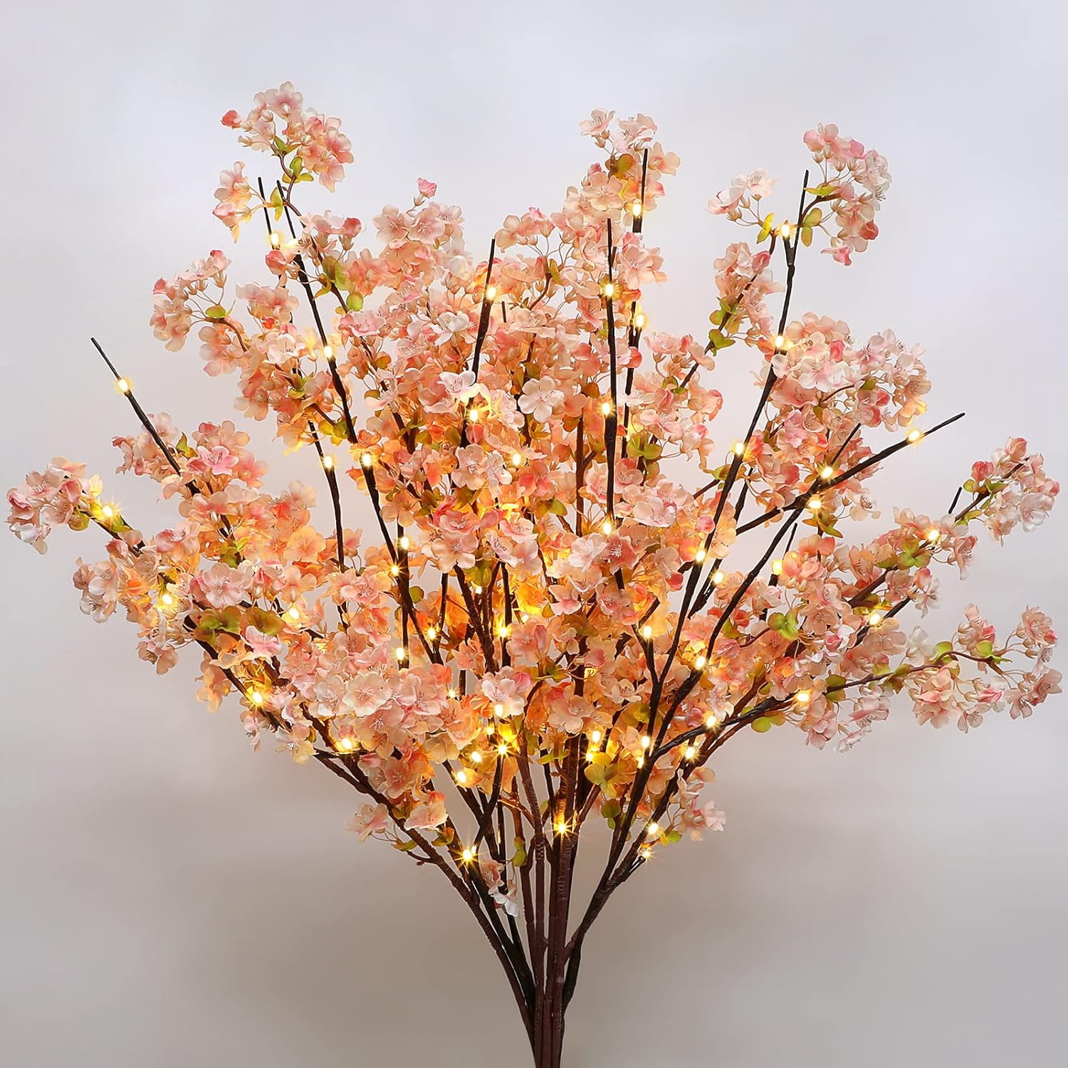 3 PCS Silk Cherry Blossom Branches, Lighted Brown Twig Branches ...