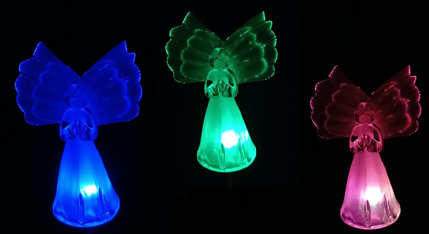 3 PCS Solar Color Changing Fiber Wings Angel Style Garden Stake Light ...