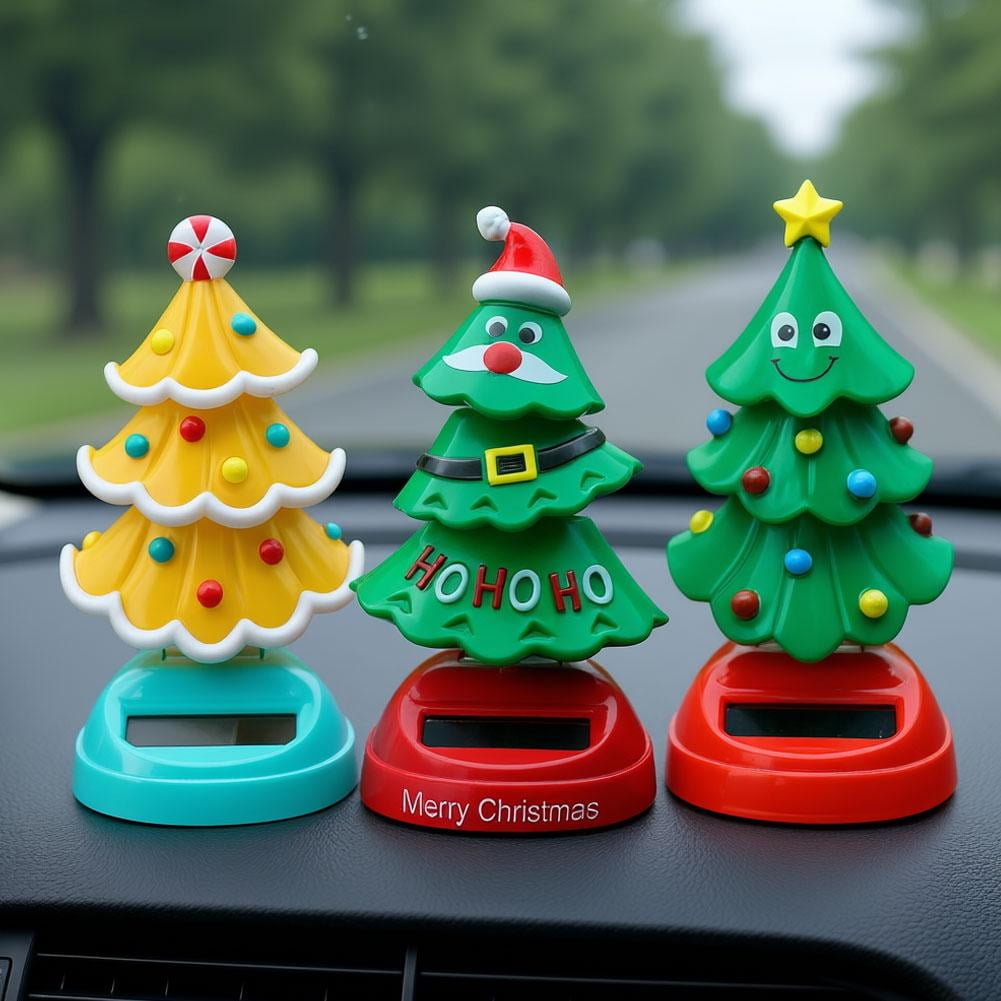 3 PCS Solar-Powered Dancing Christmas Tree for Car Dashboard, Solar ...
