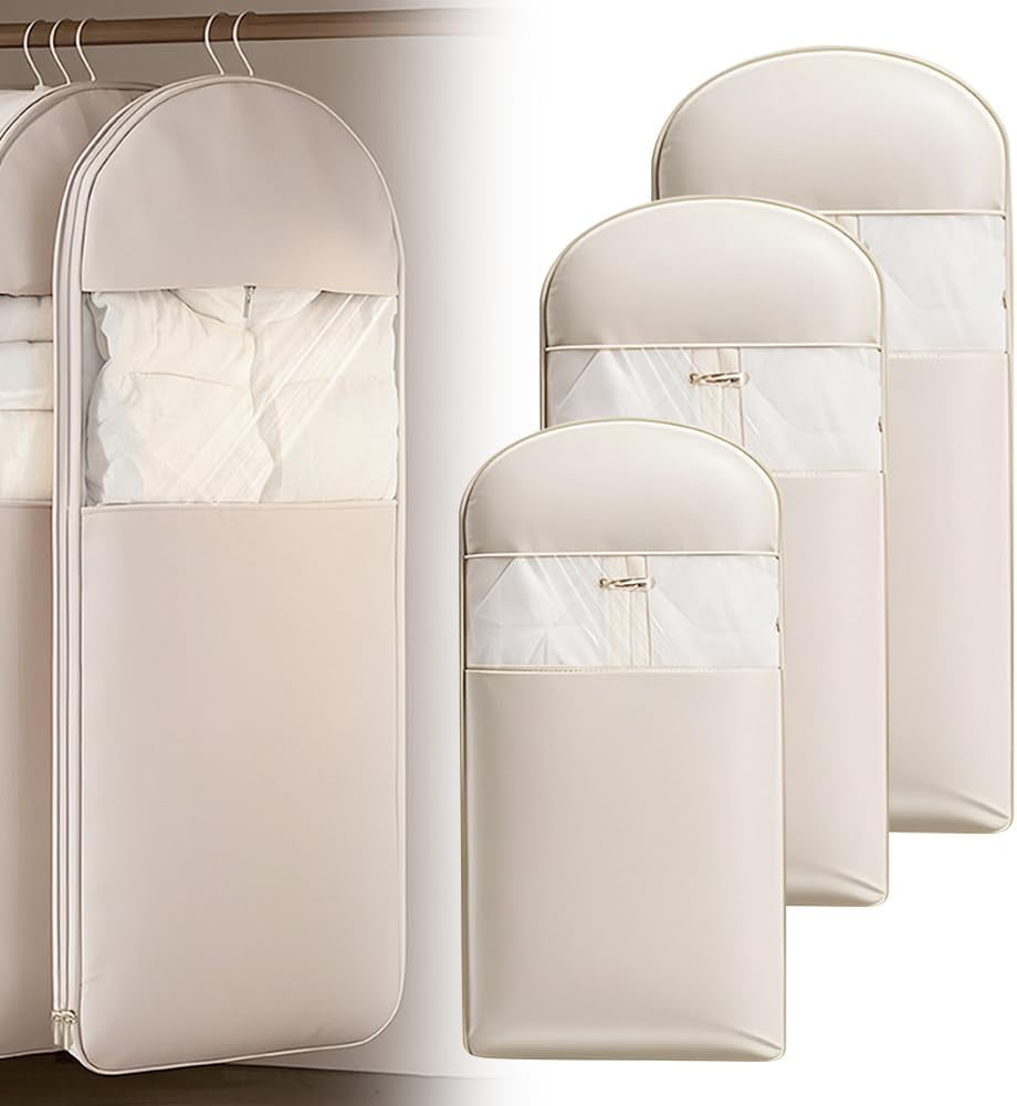 3 PCS Space Saving Hanging Garment Bag with Self Compression Zipper ...