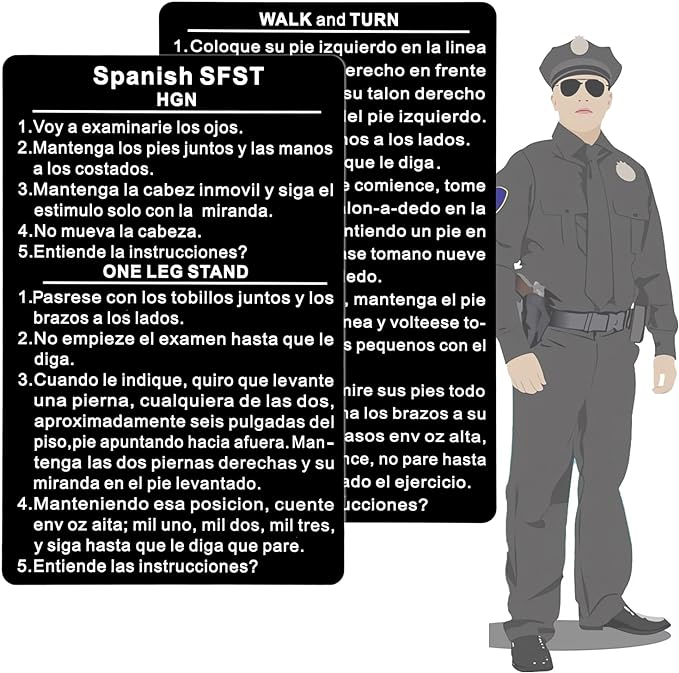 3 PCS Spanish SFST/HGN Card - Standardized Field Sobriety Test ...