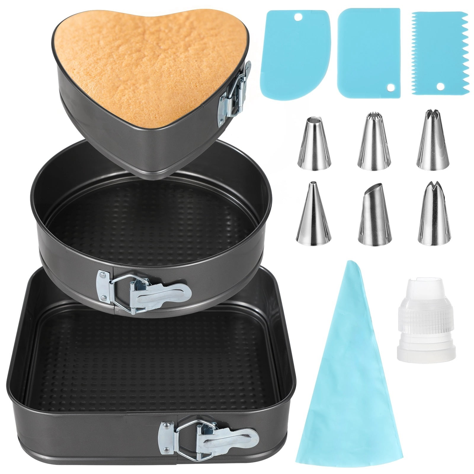 3 PCS Springform Cake Pans Set with Piping Bag Nozzles Scrapers, Non ...