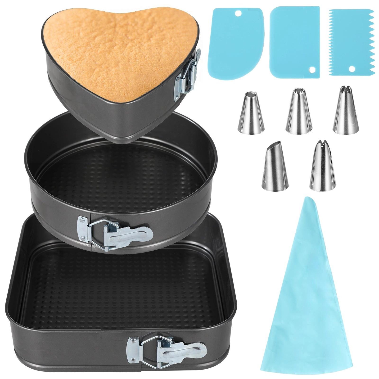 3 PCS Springform Cake Pans Set with Piping Bag Nozzles Scrapers, Non ...