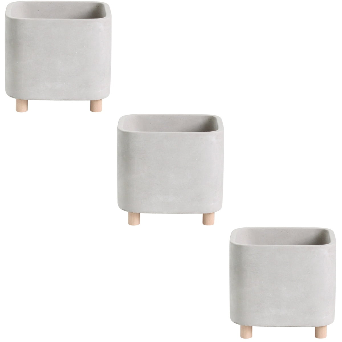 3 PCS Square Cement Flower Pot Vases Indoor Plant Pots Light Grey ...