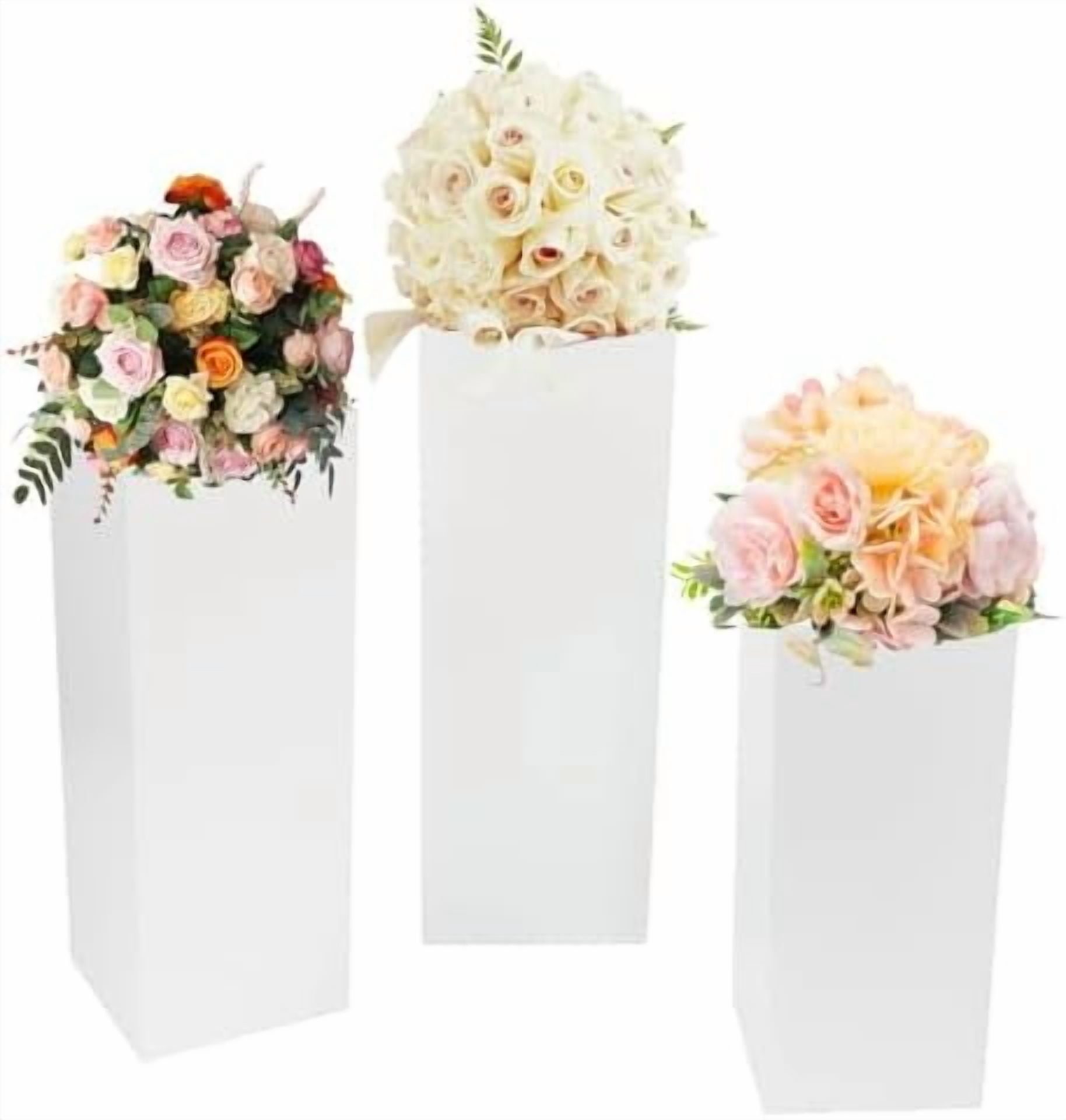 3 PCS Square Pedestal Stands, Free Standing Metal White Flower Display ...
