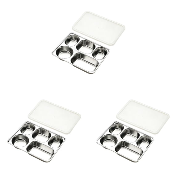 3 PCS Stainless Steel Divided Plates with Lids, Adults Meal Trays with ...