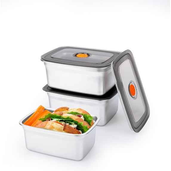 3 PCS Stainless Steel Food Storage Containers(50oz) with Lids Leak ...