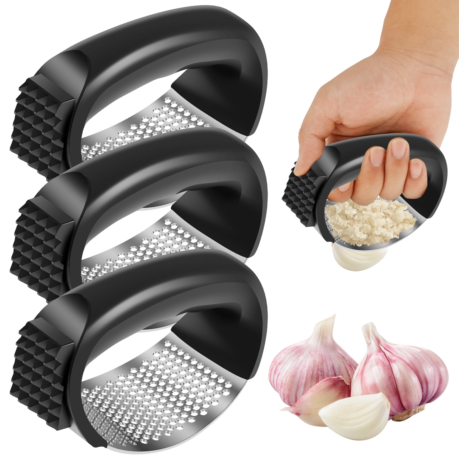 3 PCS Stainless Steel Garlic Press Rocker Set - Premium Garlic Mincer ...