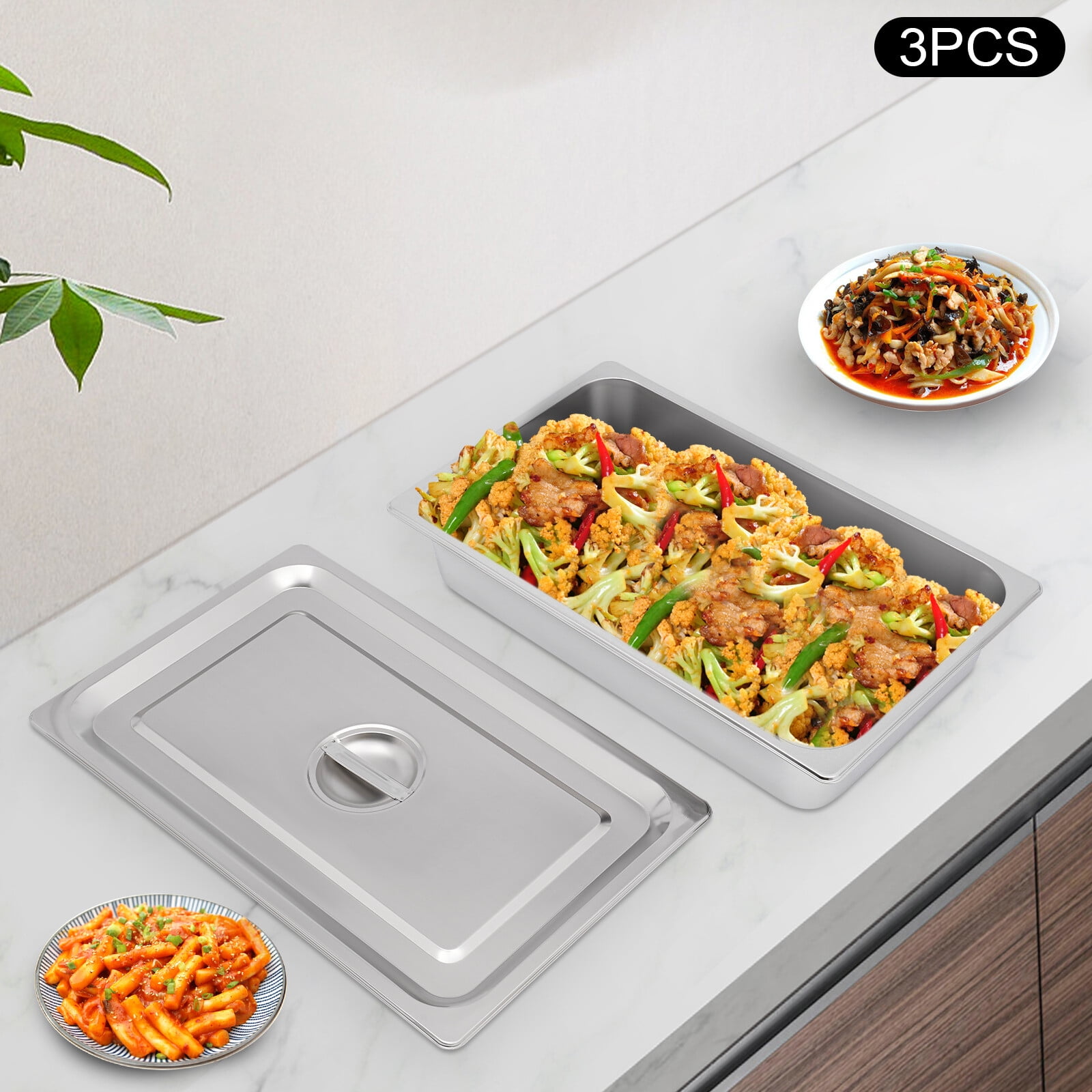 3 PCS Steam Table Pans with Lid, Stainless Steel Steam Table Pans for ...