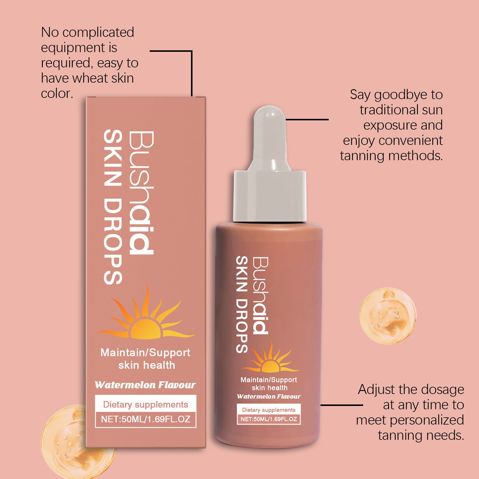 3 PCS Sunless Tanning Drops Naturally Bushaid SKIN DROPS Maintain ...