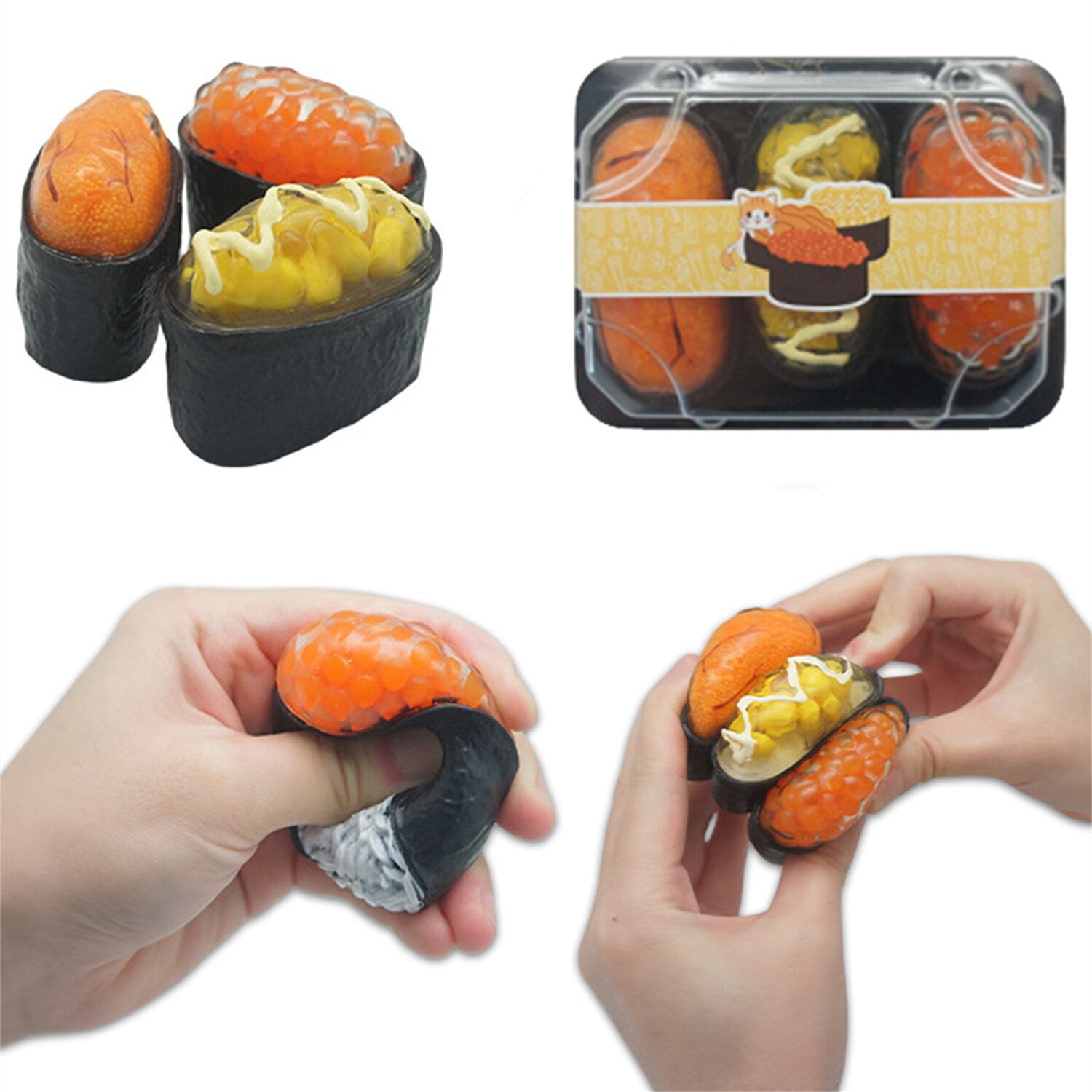 3 PCS Sushi Squishy Toys Stress Balls,TPR Squishy Fidget Toys for Kids ...