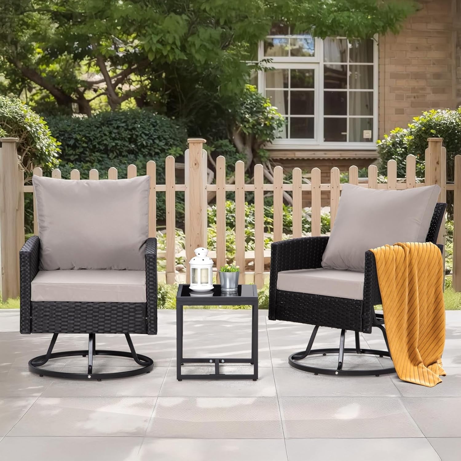 3 PCS Swivel Rocker Outdoor Wicker Patio Chairs Set of 2, with 4-Inch ...