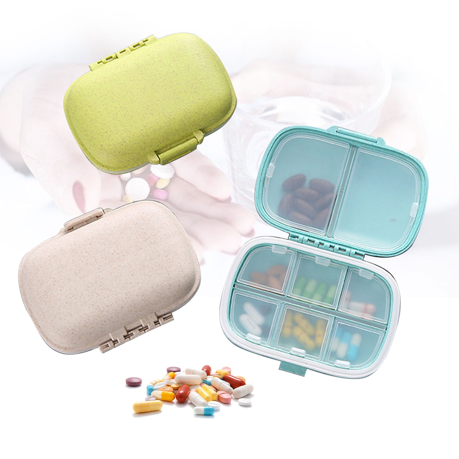 3 PCS Travel Pill Organizer Portable 8 Compartments Daily Pill Case ...