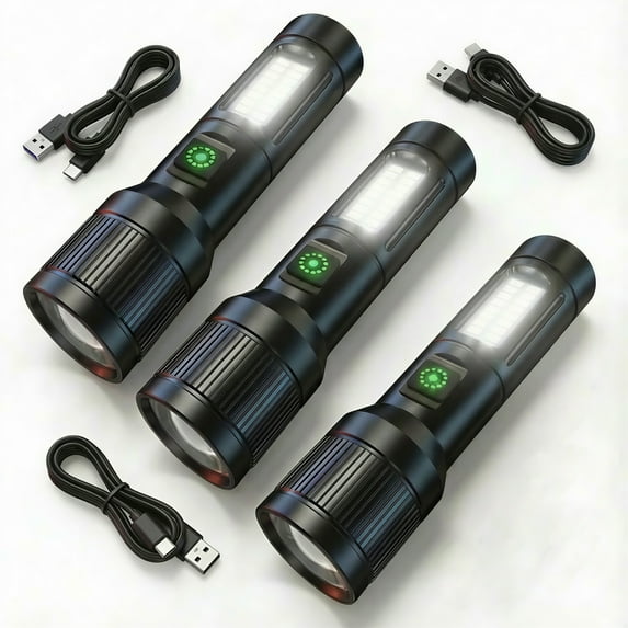 3 PCS Ultra Bright Rechargeable Flashlights, 5300 High Lumens Tactical ...