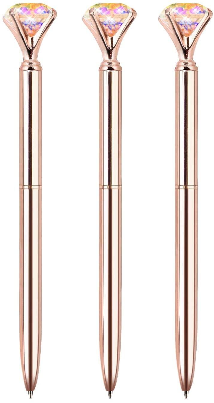 3 PCS Upgraded Rose Gold Diamond Ballpoint Pens with Big Colorful ...