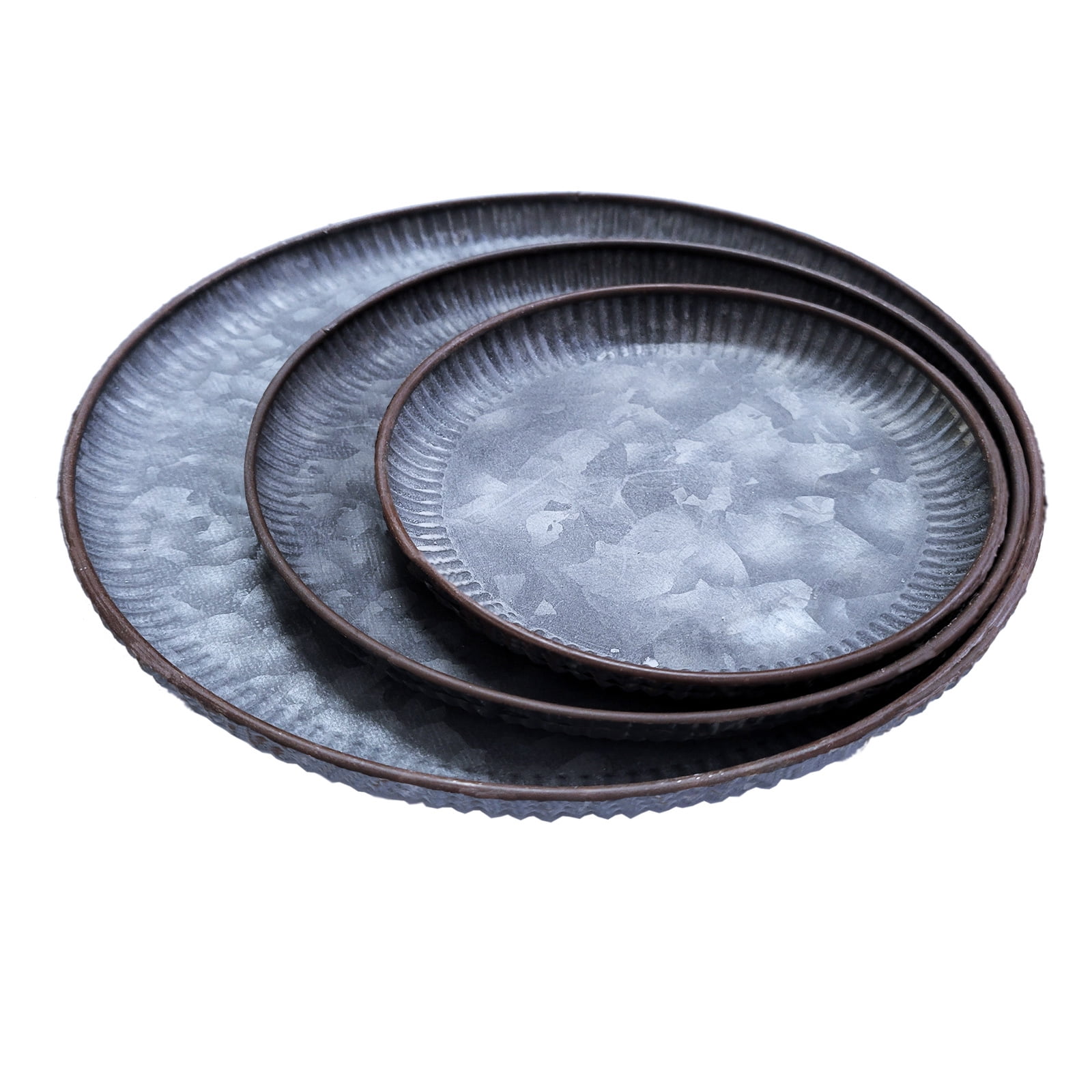 3 PCS Vintage Round Galvanized Trays Metal Iron Tray with Rust Color ...