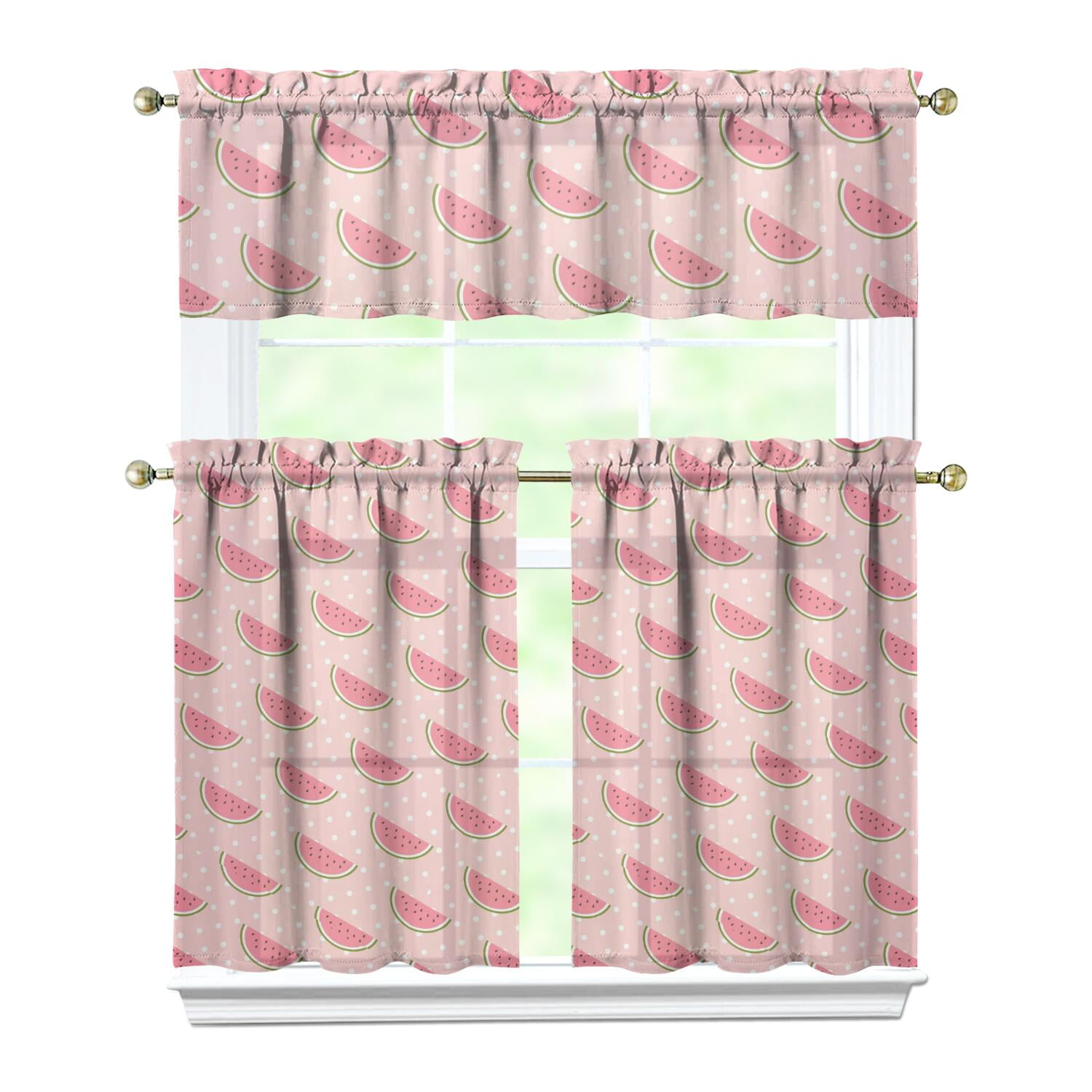 3 PCS Watermelon Print Kitchen Curtains Set with Valance - Summer ...