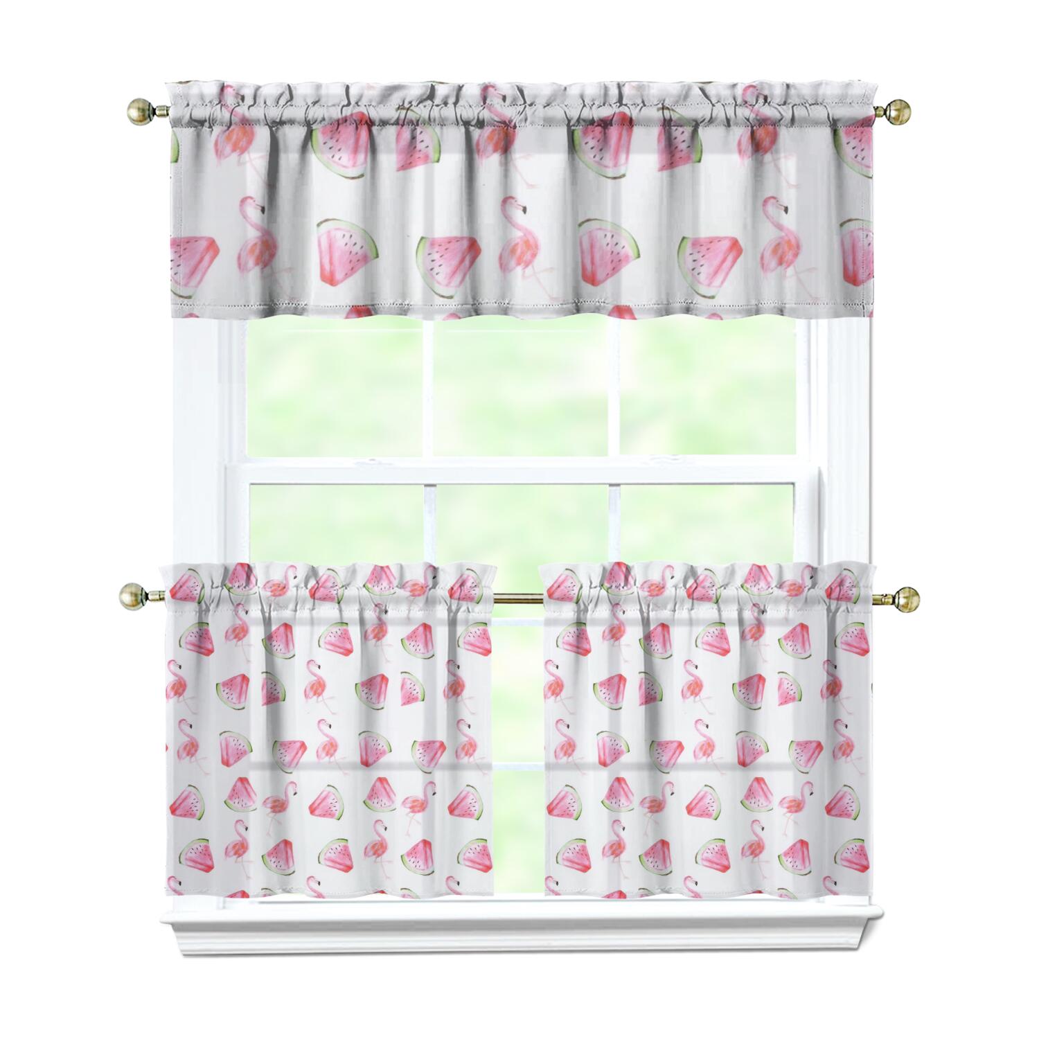 3 PCS Watermelon Print Kitchen Curtains Set with Valance - Tropical ...
