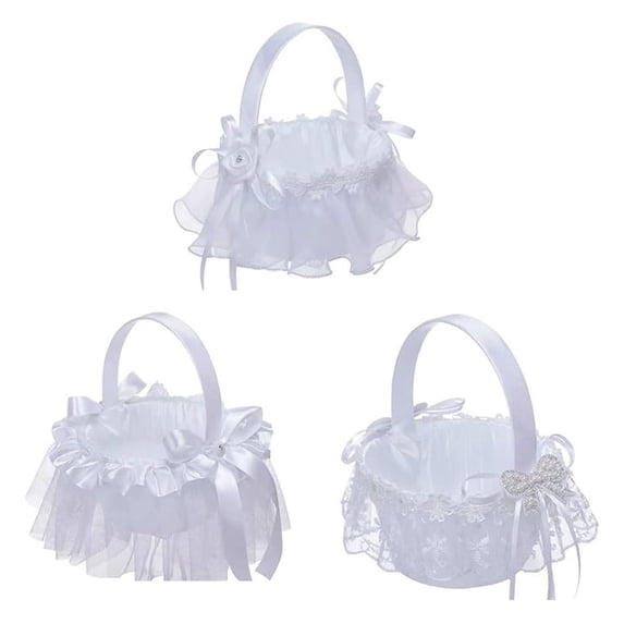 3 PCS Wedding Flower Girl Basket with Lace,Lace Trimmed Flower Basket ...