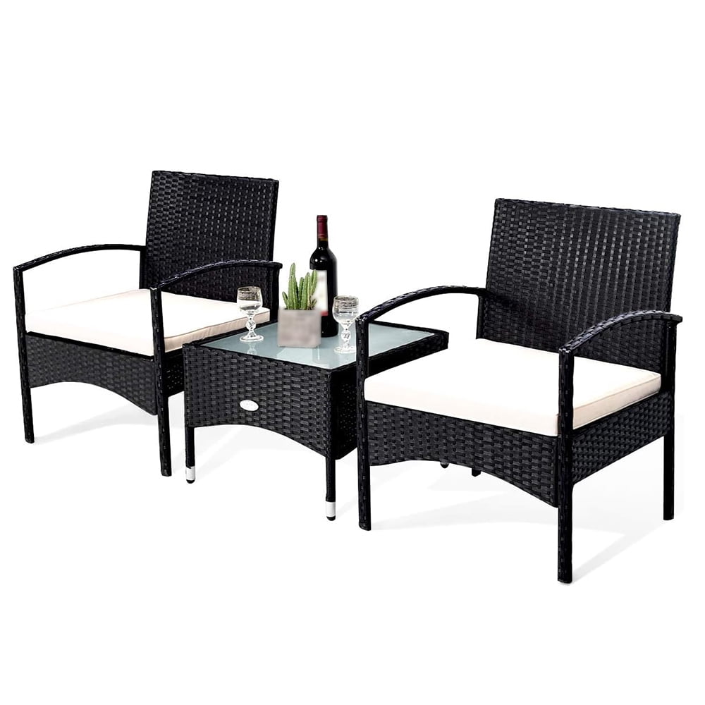 3 PCS Wicker Rattan Furniture Set, Rattan Conversation Sets with Coffee ...