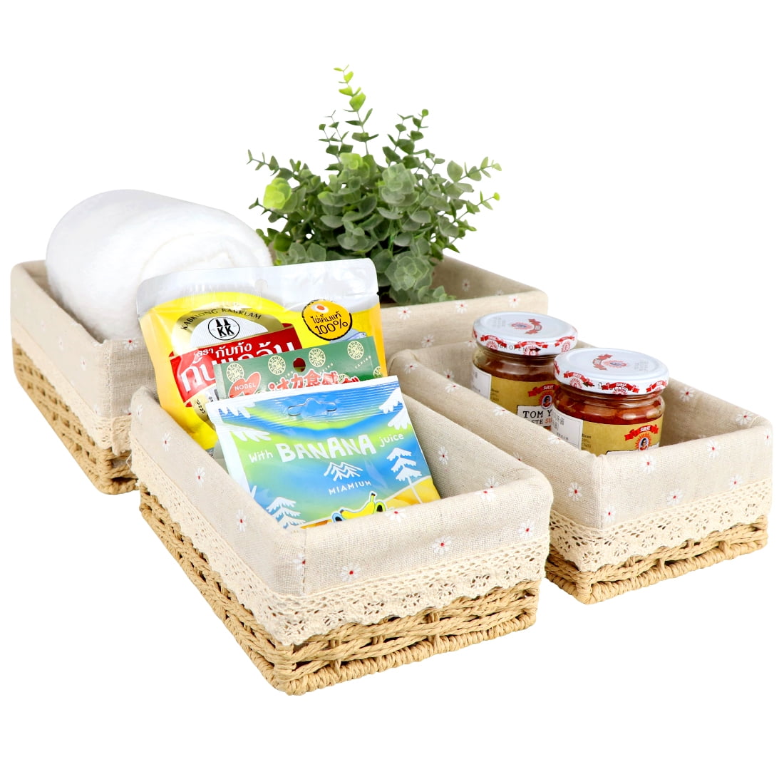 3 PCS Wicker Storage Baskets Set, Hand-Woven Nesting Baskets for ...