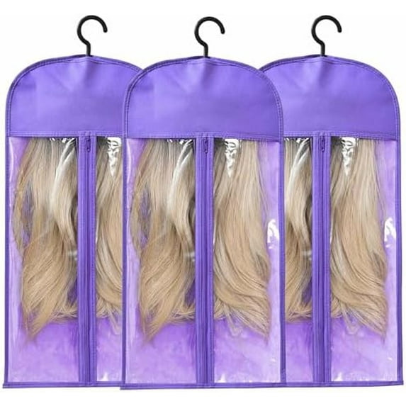 3-PCS Wig Storage Bags with Hangers - Hair Extension Organizer for ...