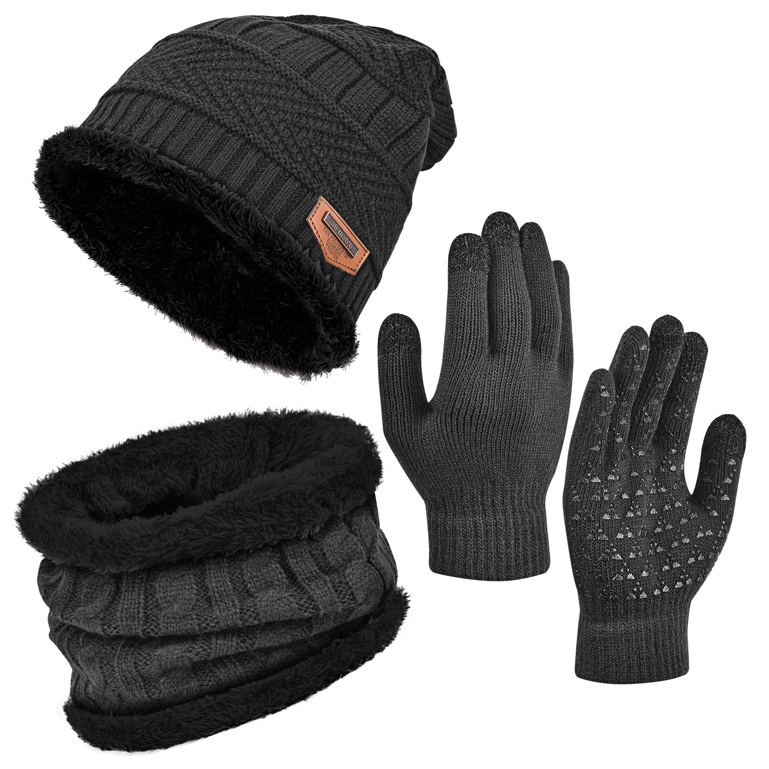 3 PCS Winter Beanie Scarf Gloves Set for Men & Women, Touch Screen ...