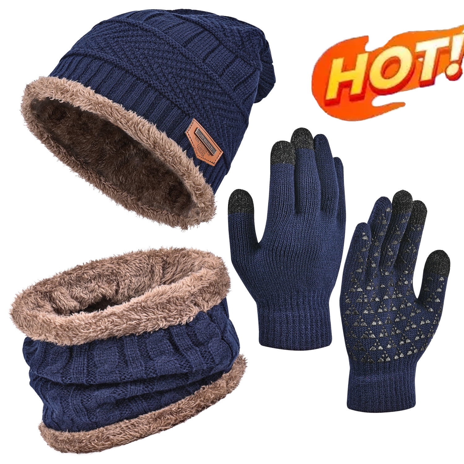 3 PCS Winter Warm Set, Winter Gloves Beanie Hat Neck Scarf Cold Weather ...