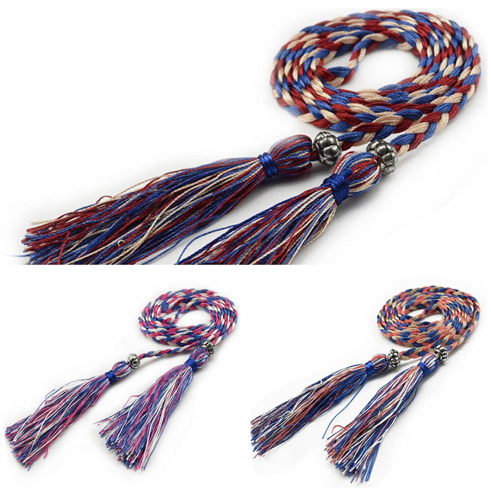 3 PCS Women Braided Tassel Belt Woven Knot Decor Waist Rope Self Tie ...