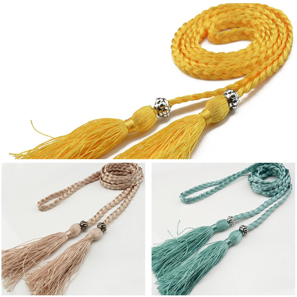 3 PCS Women Braided Tassel Belt Woven Knot Decor Waist Rope Self Tie ...