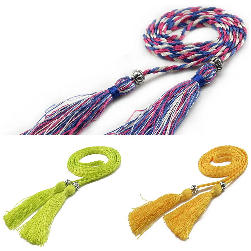 3 PCS Women Braided Tassel Belt Woven Knot Decor Waist Rope Self Tie ...
