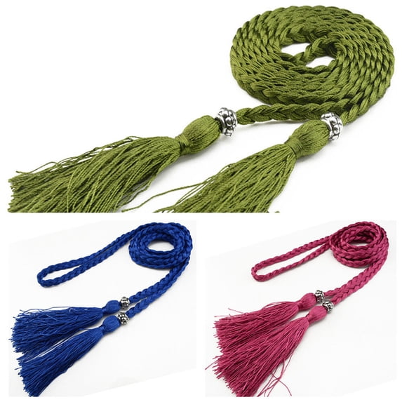 3 PCS Women Braided Tassel Belt Woven Knot Decor Waist Rope Self Tie ...