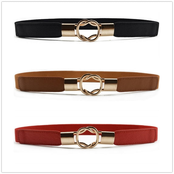 3 PCS Women Thin Belts Bow Ring Crystal Buckle Belt Stretch Elastic ...