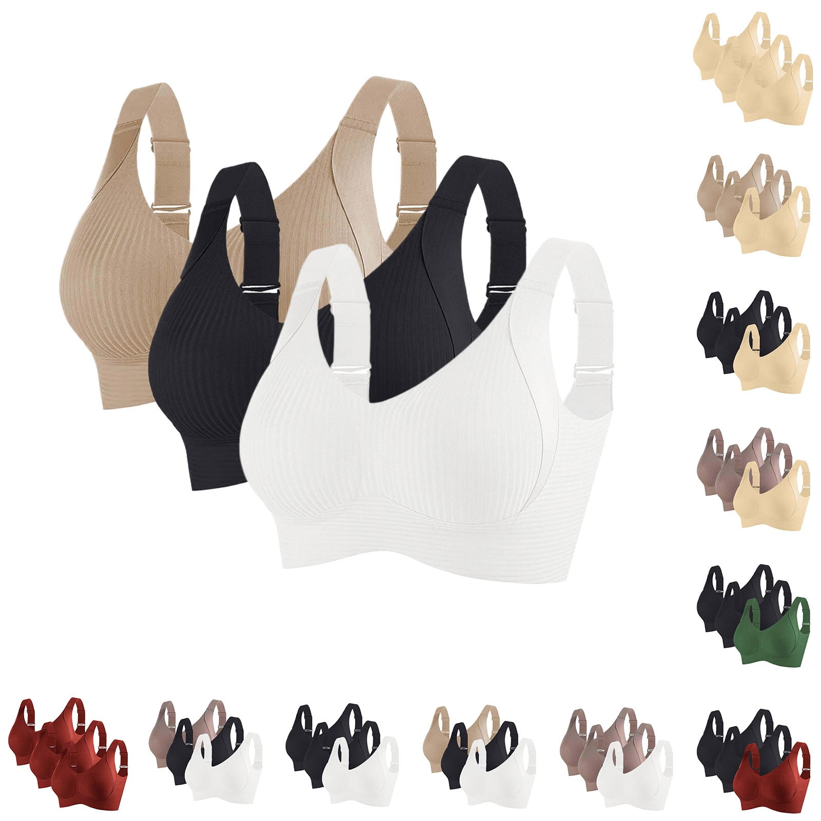 3 PCS Women's Push Up Bras Set Comforatble Wide Shoulder Strap Wirefree ...