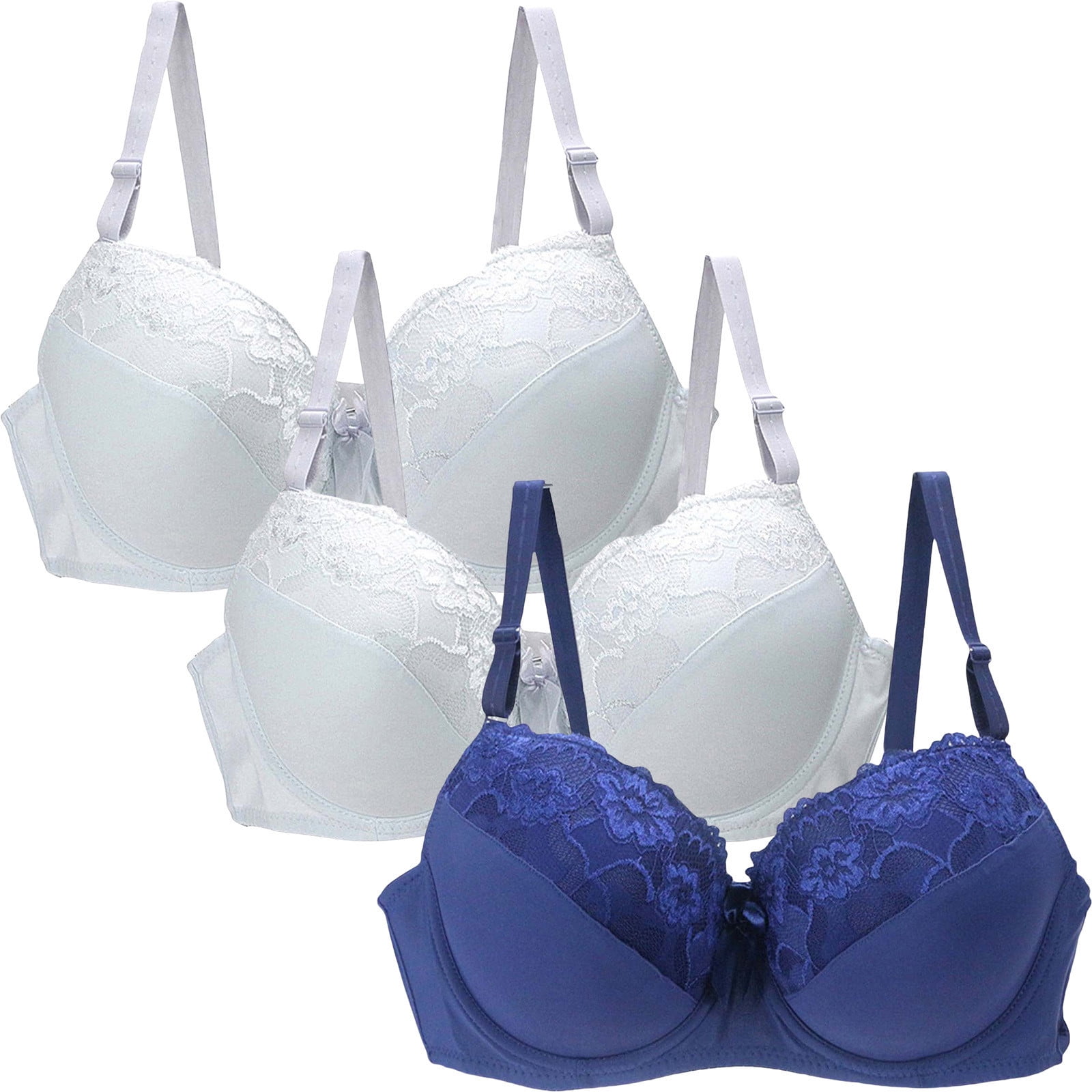 3 PCS Womens Full Coverage Bras Lace Wireless Push Up Bralettes ...