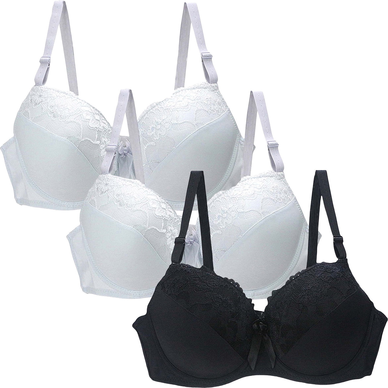 3 PCS Womens Full Coverage Bras Lace Wireless Push Up Bralettes ...