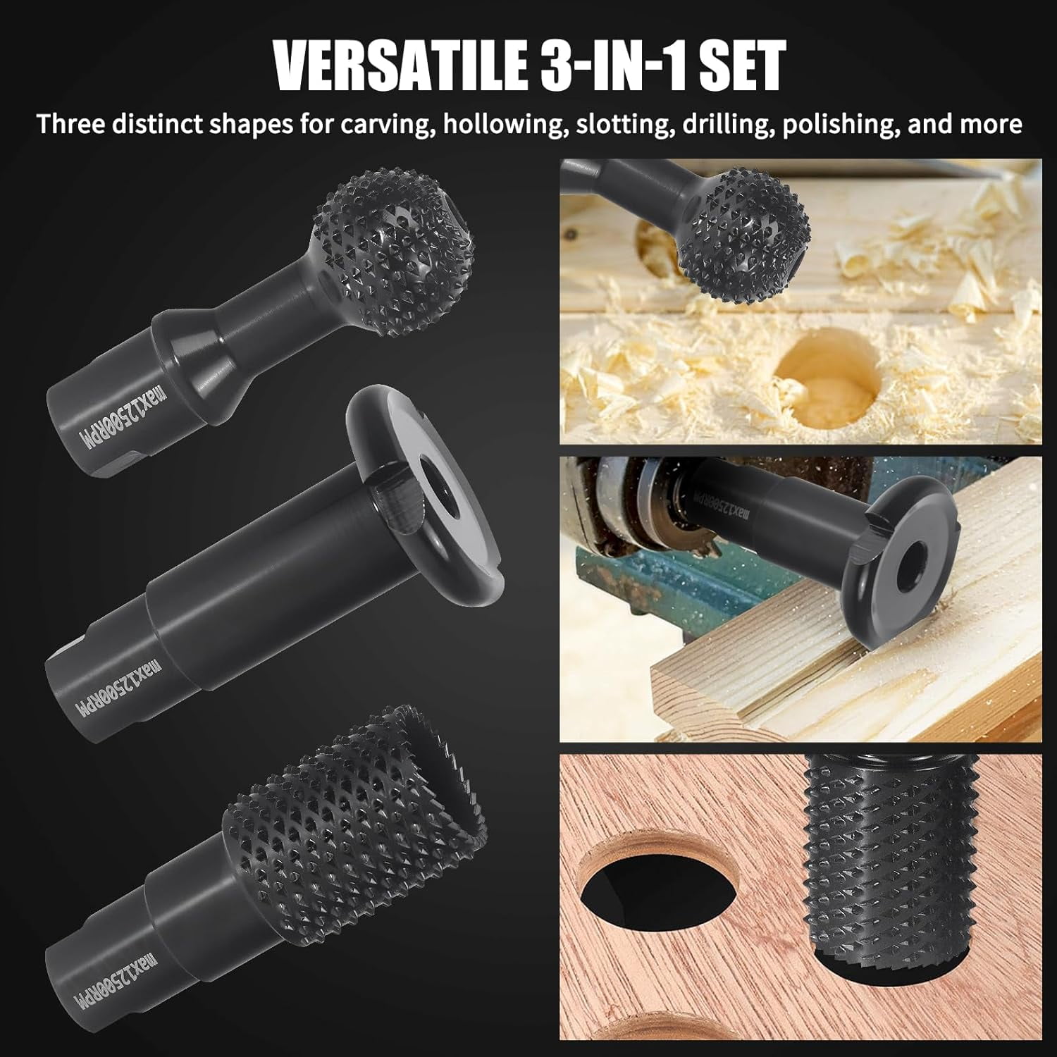 3 PCS Wood Grinder Gouge with 5/8-11 Thread for 4 1/2 and 5 Inch Angle ...