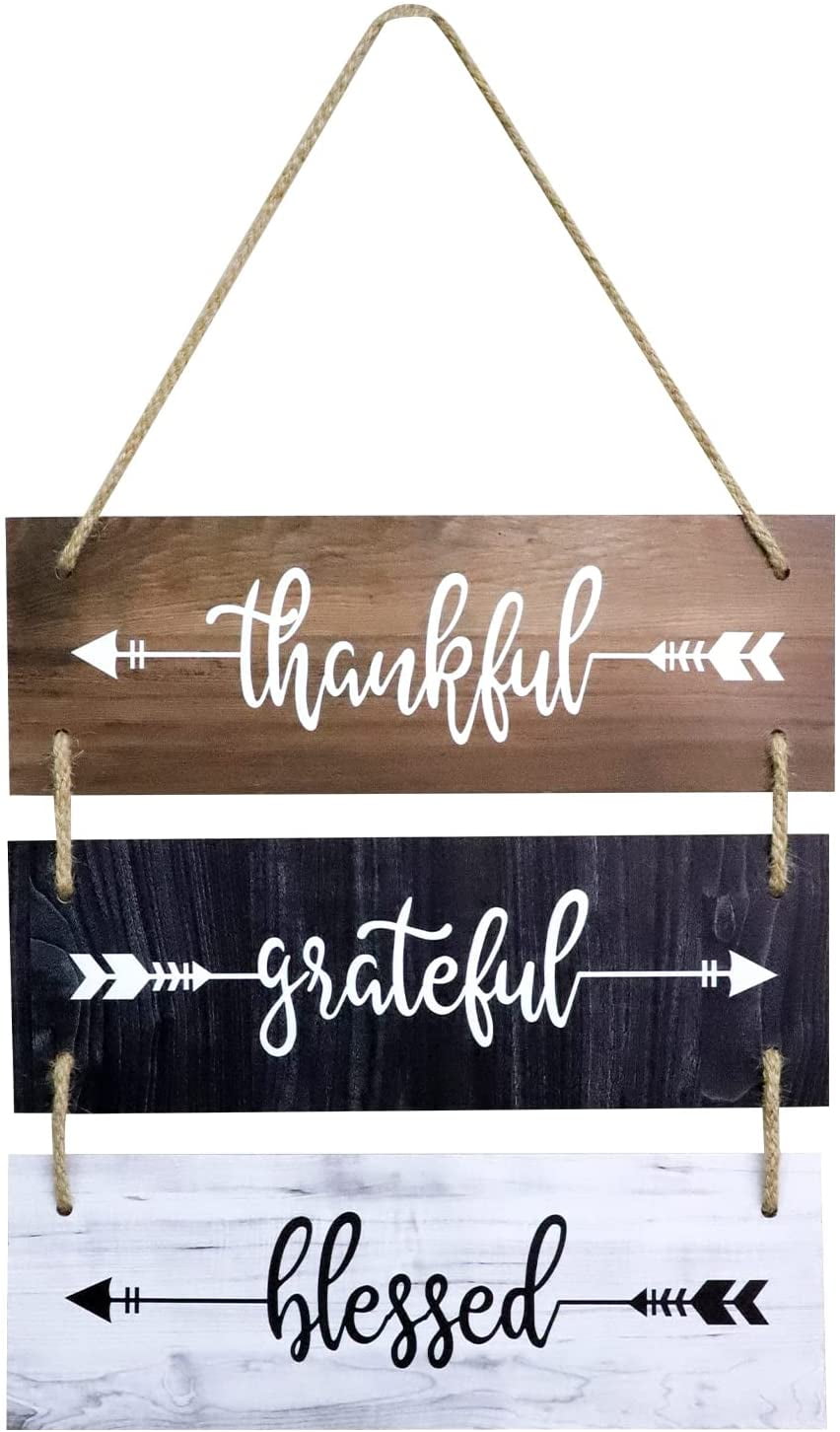 3 PCS Wooden Board Hanging Signs, Rustic Family Wall Decor, Thankful ...