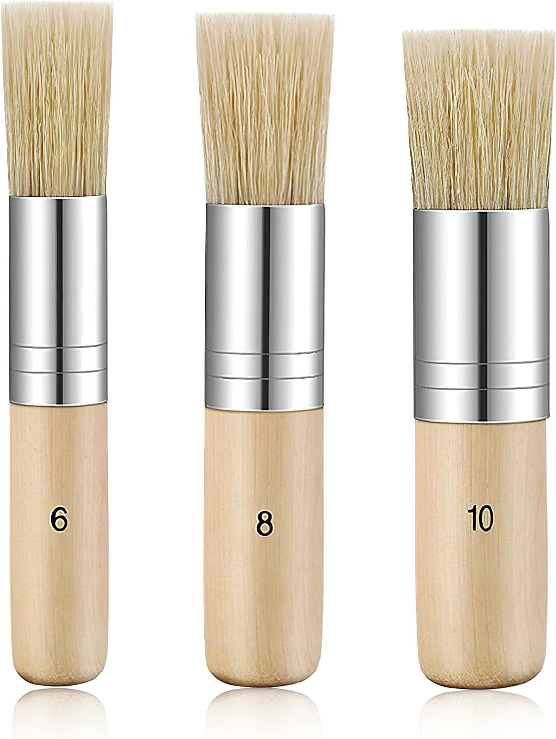 3 PCS Wooden Bristle Stencil Brushes Set, Natural Bristle Multi Size ...